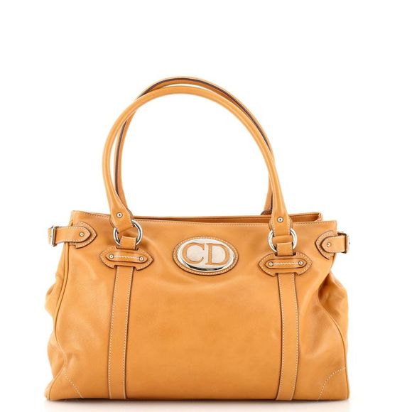 Dior | Bags | Christian Dior Vintage Cd Logo Tote Leather Medium Brown ...